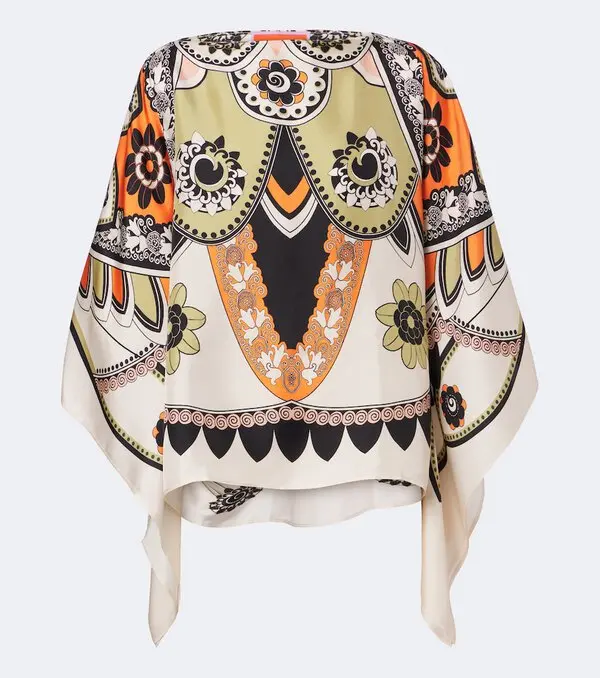 La DoubleJ Draped Printed Silk Twill Top - Multicoloured