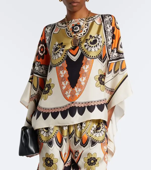 La DoubleJ Draped Printed Silk Twill Top