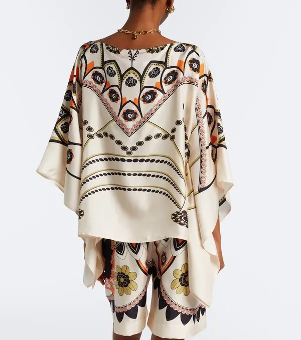 La DoubleJ Draped Printed Silk Twill Top