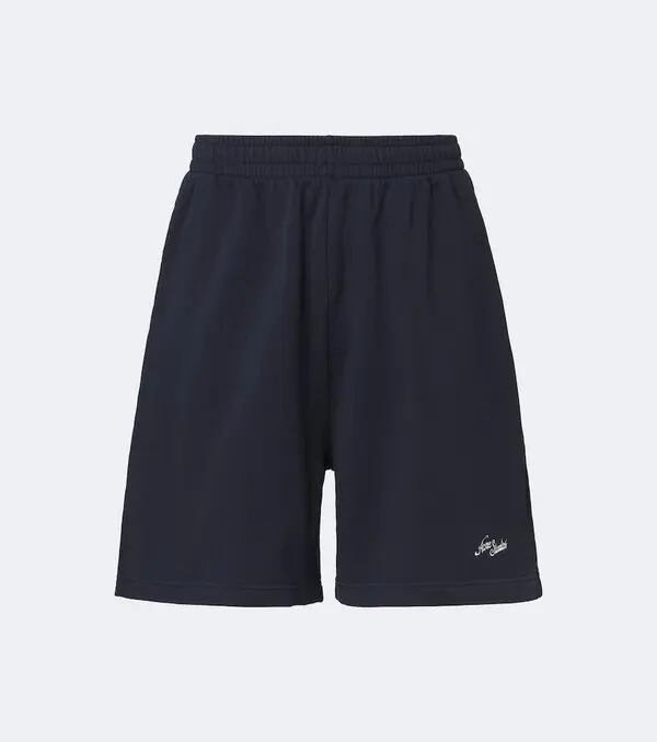 Acne Studios Logo Embroidered Cotton Fleece Shorts - Blue