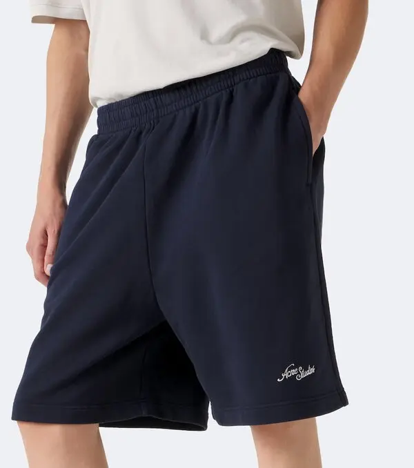 Acne Studios Logo Embroidered Cotton Fleece Shorts