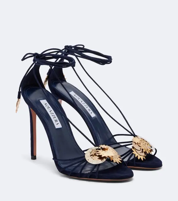 AQUAZZURA Night Stars Embellished Suede Sandals - Blue