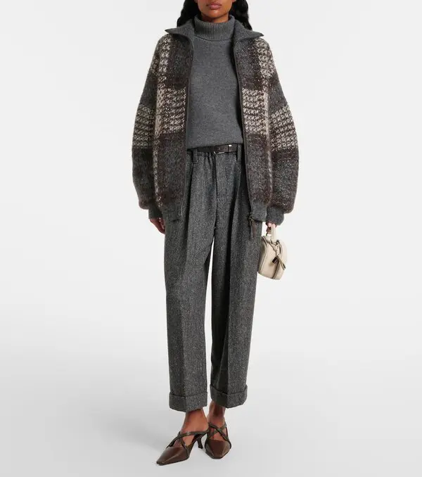 Brunello Cucinelli Checked Sequined Cardigan