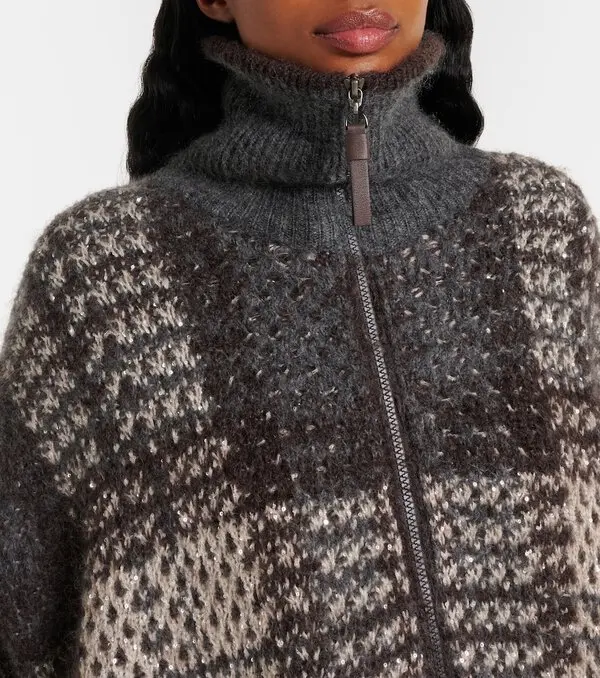 Brunello Cucinelli Checked Sequined Cardigan