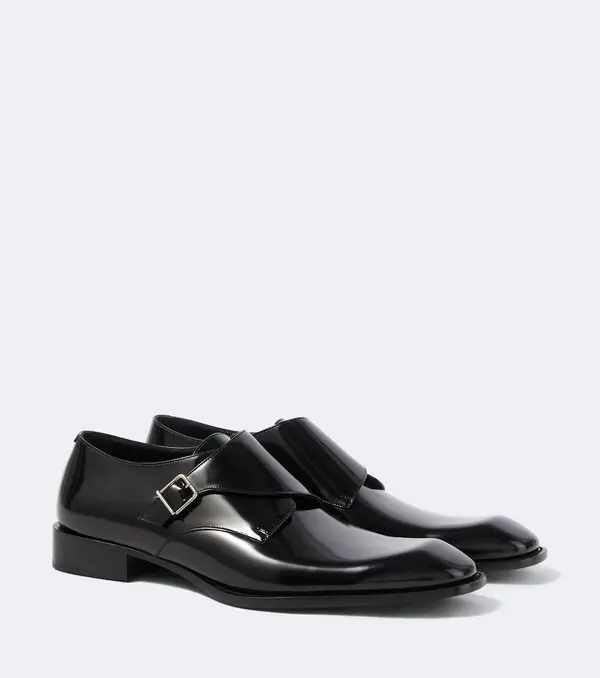 Saint Laurent Connor Leather Monk Strap Shoes - Black