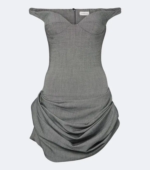 Magda Butrym Off-shoulder Herringbone Wool-blend Minidress - Grey