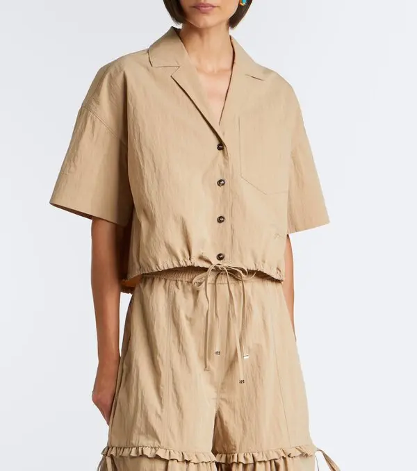 GANNI Cropped Cotton-blend Shirt