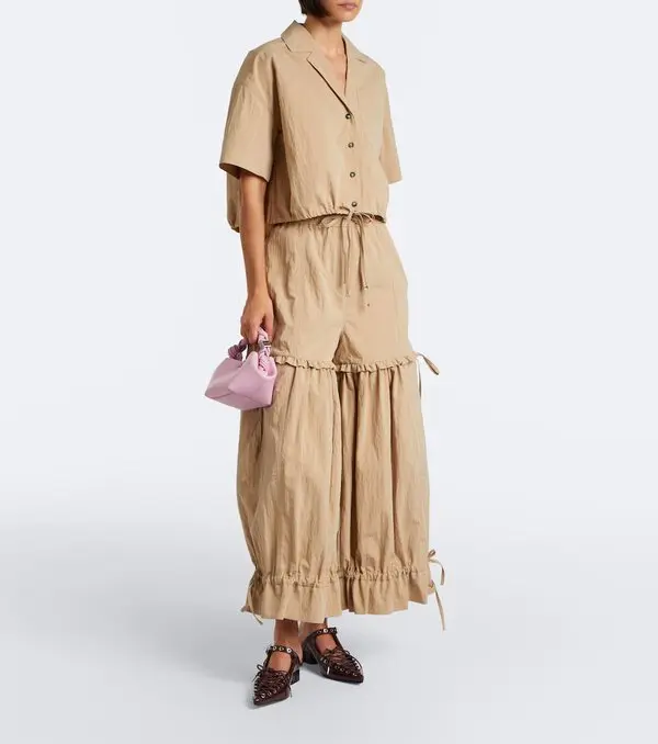 GANNI Cropped Cotton-blend Shirt