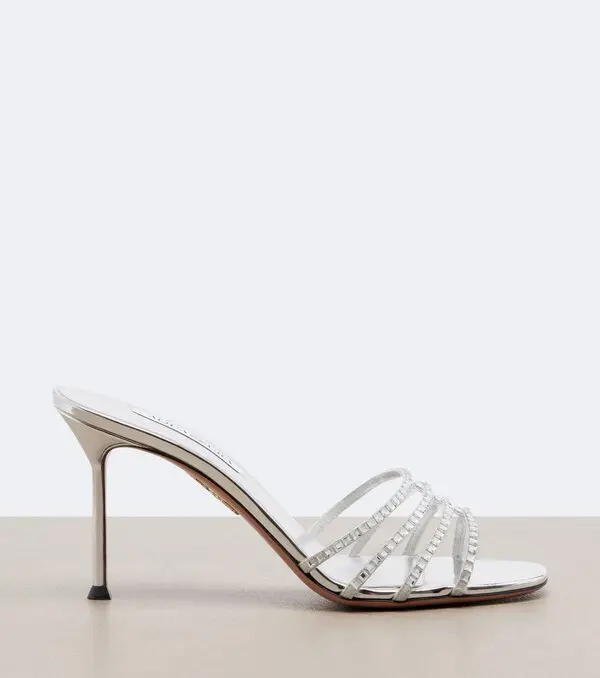 AQUAZZURA Sensation Crystal Metallic Leather Mules