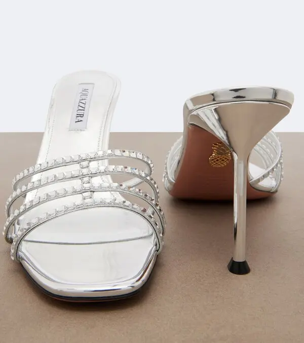 AQUAZZURA Sensation Crystal Metallic Leather Mules
