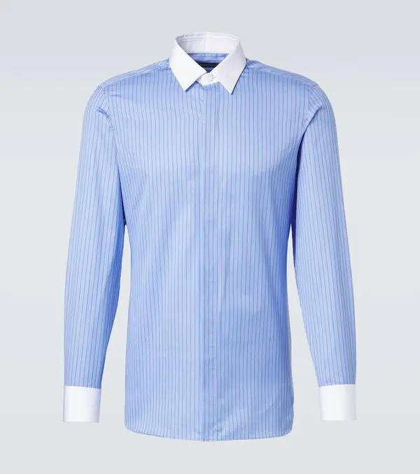 TOM FORD Striped Cotton Satin Shirt - Blue