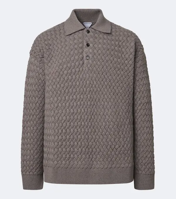 Bottega Veneta Intrecciato Wool Polo Sweater - Grey