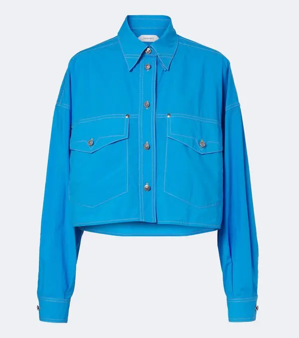 Versace Cropped Cotton Poplin Shirt - Blue