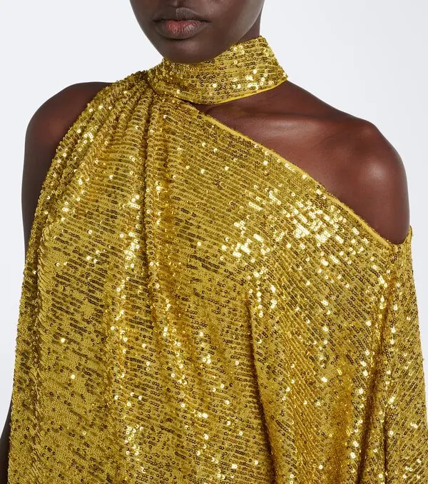 TALLER MARMO Atlas Disco Sequined One-shoulder Gown - Yellow