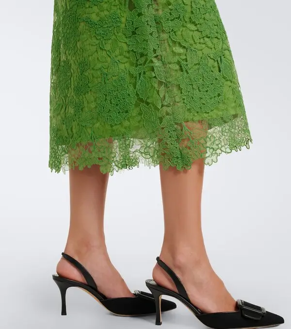 Carolina Herrera Floral Lace Midi Skirt - Green