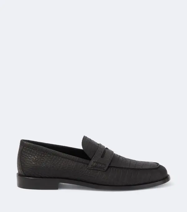 Manolo Blahnik Croc-effect Leather Penny Loafers