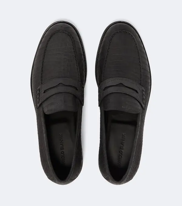 Manolo Blahnik Croc-effect Leather Penny Loafers