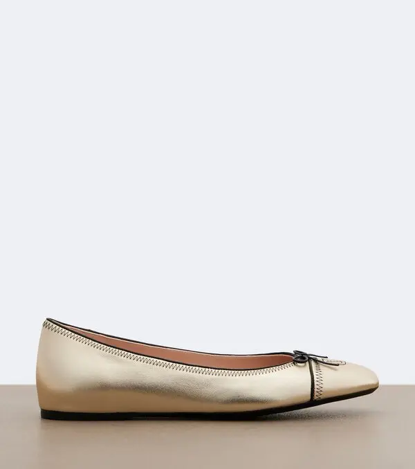 Valentino Garavani Vlogo Embroidered Metallic Leather Ballet Flats