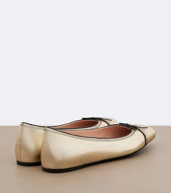 Valentino Garavani Vlogo Embroidered Metallic Leather Ballet Flats