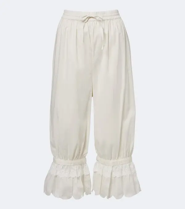 Staud Renzo Embroidered Cotton Voile Pants - White