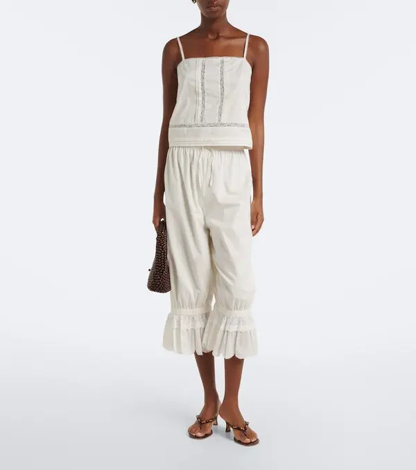 Staud Renzo Embroidered Cotton Voile Pants
