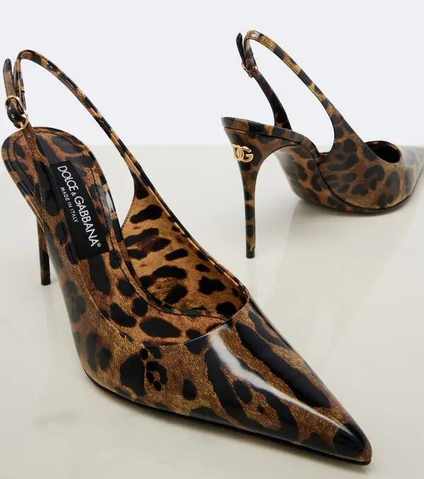 Dolce & Gabbana Lollo Leopard-print Leather Slingback Pumps