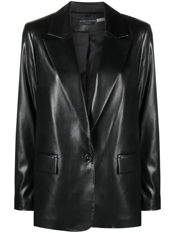 Alice + Olivia Faux Leather Blazer Jacket - Black