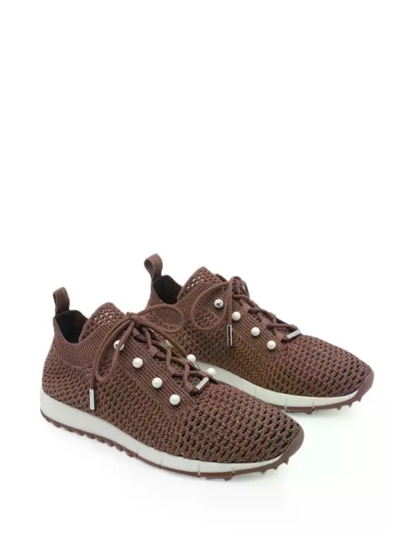JIMMY CHOO Veles Pearl-embellished Sneakers - Brown