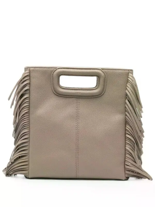 Maje M Fringed Grained-leather Tote Bag - Neutrals