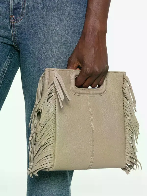 Maje M Fringed Grained-leather Tote Bag
