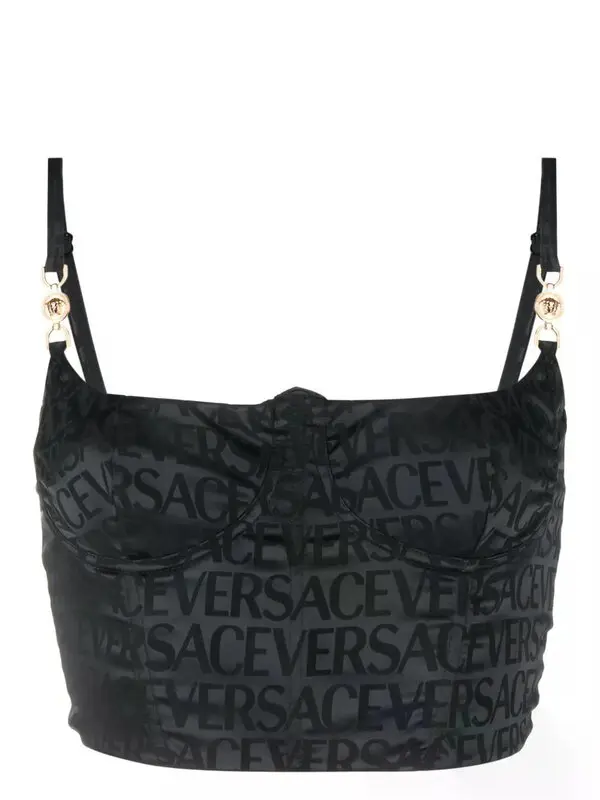 Versace Allover-print Corset-style Bra - Black