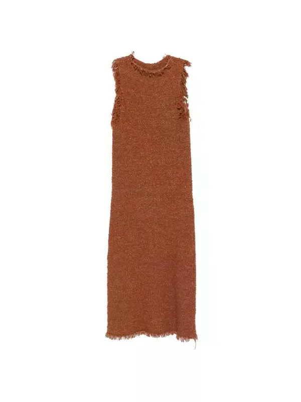 Liviana Conti Frayed Sleeveless Midi Dress - Brown
