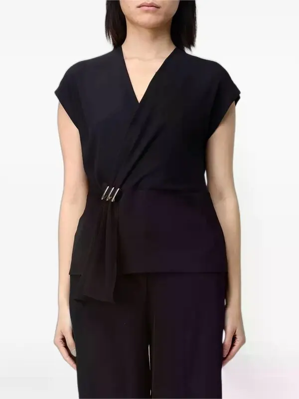 HANITA Draped V-neck Top - Black