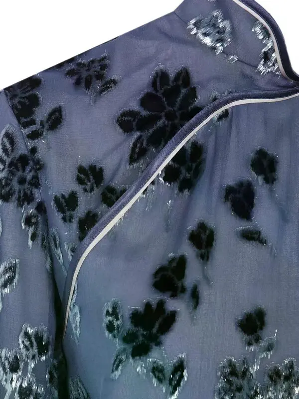 PIERRE-LOUIS MASCIA Floral-devoré Mandarin-collar Midi Dress