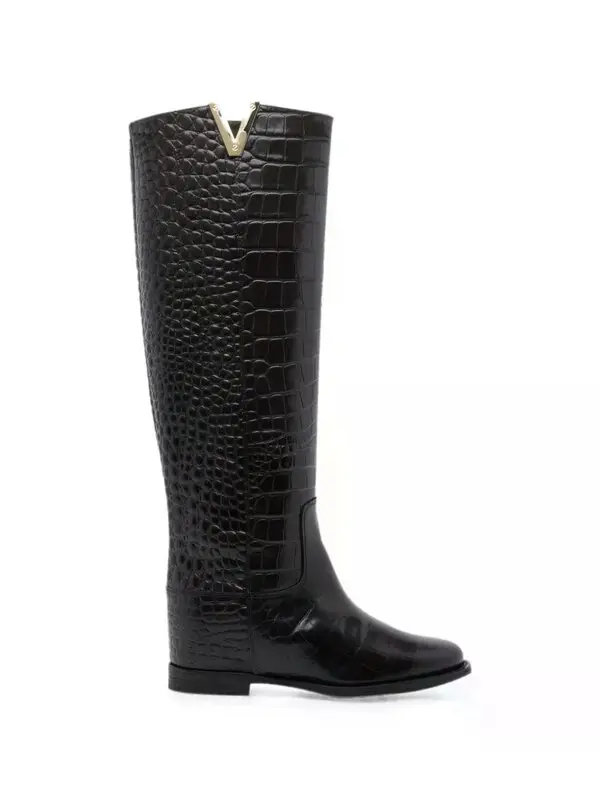 VIA ROMA 15 Croc-effect Vlogo Boots - Brown