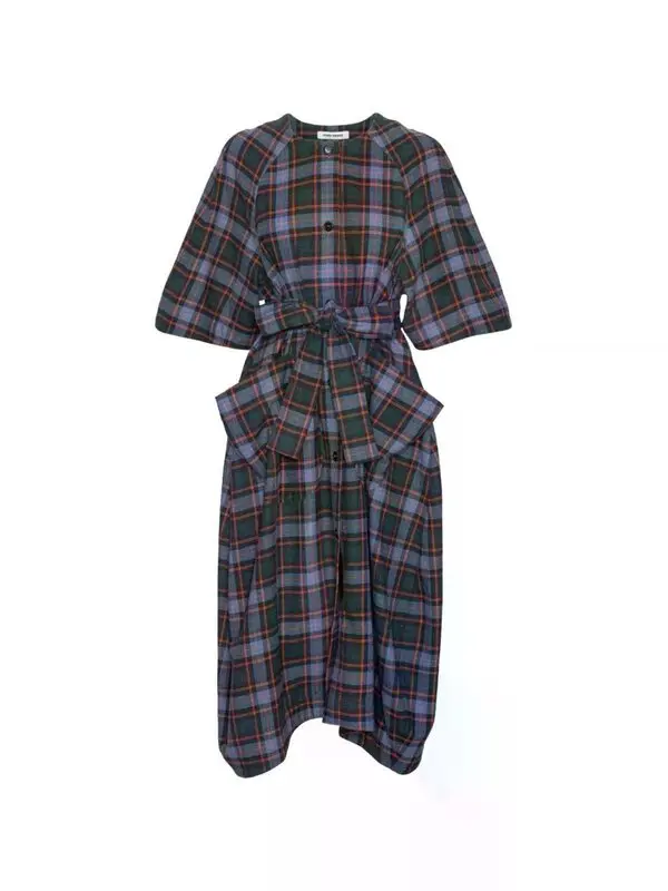 Henrik Vibskov Plaid Check Midi Dress With Self-tie Belt - Blue
