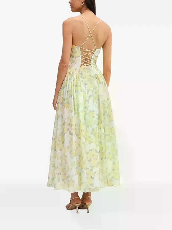 Bardot Floral Print Lace-up Flared Maxi Dress