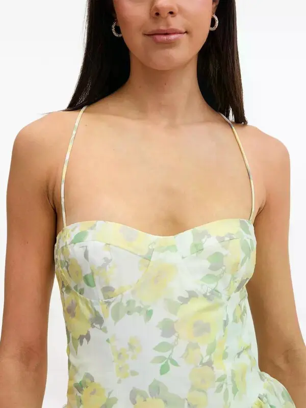 Bardot Floral Print Lace-up Flared Maxi Dress