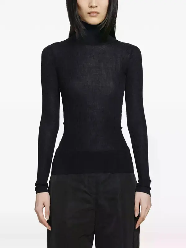 JIL SANDER Ribbed High-neck Long-sleeve Top - Blue