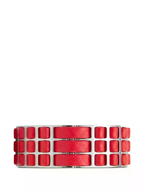 Fendi Ff Motif Leather-panelled Bracelet - Silver