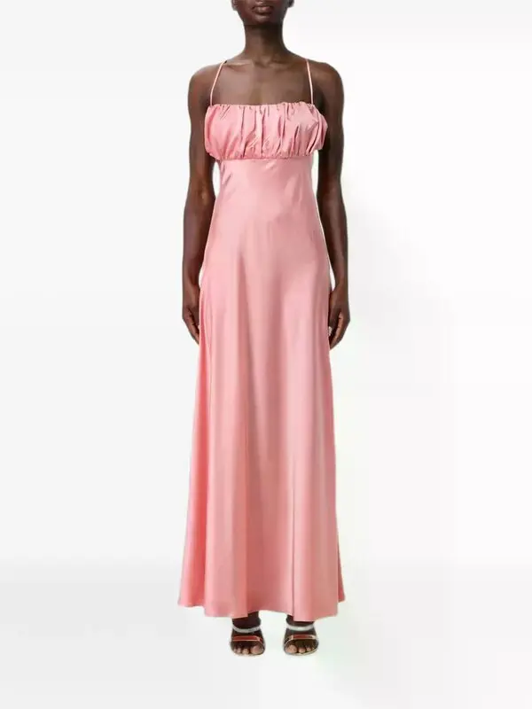 HANITA Ruched-bodice Satin Maxi Dress - Pink