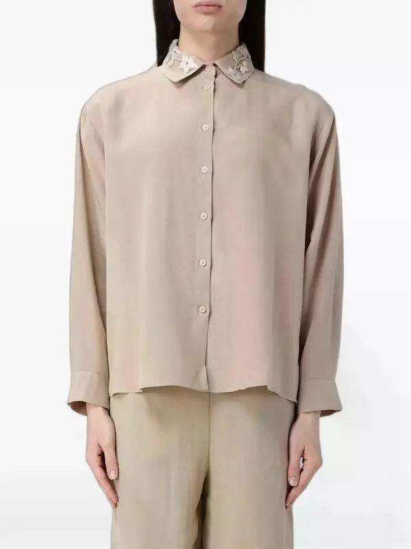 HANITA Embroidered-collar Long-sleeve Shirt - Neutrals