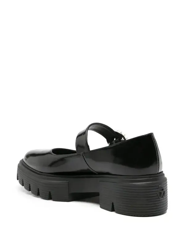 STUART WEITZMAN Patent Leather Mary Jane Loafers With Pearl Embellishment