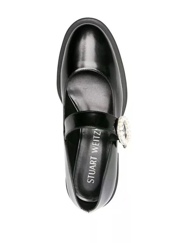 STUART WEITZMAN Patent Leather Mary Jane Loafers With Pearl Embellishment
