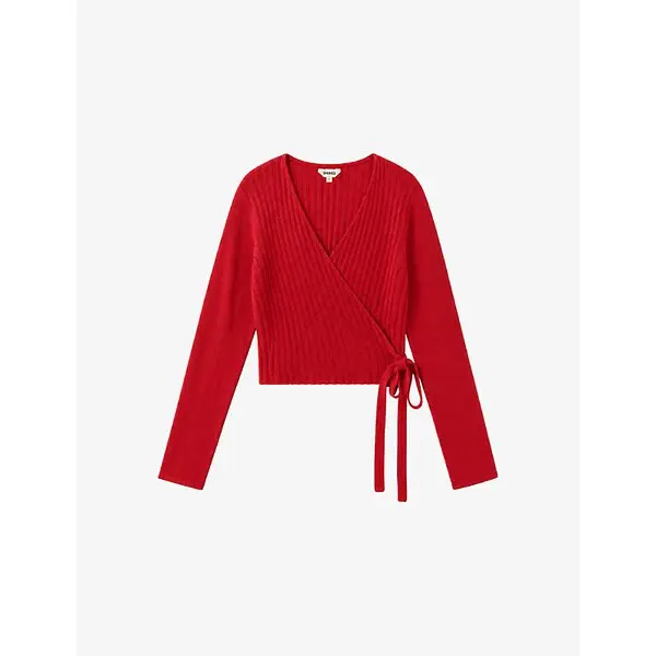 OMNES Soleil Wrap Knitted Cotton Top - Red