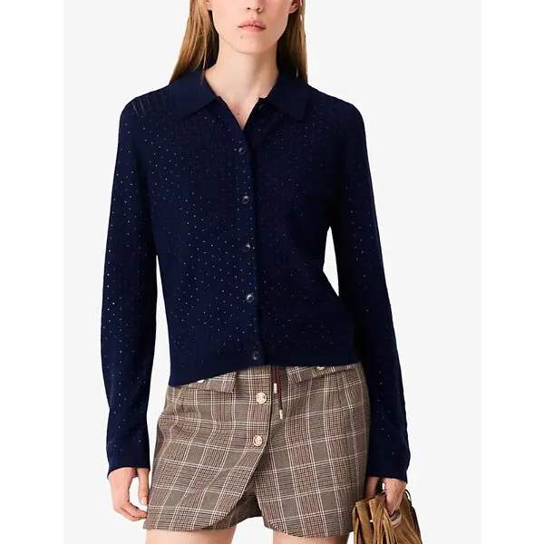 Maje Rhinestone-embellished Knitted Wool-blend Cardigan