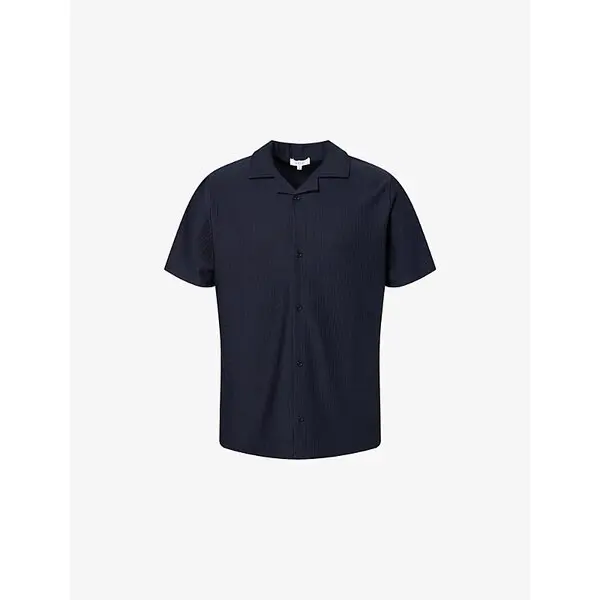 ARNE Revere-collar Pleated Woven Shirt - Navy