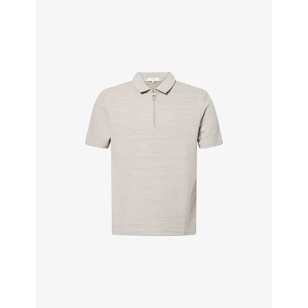 ARNE Cavour Textured Zip Woven Polo Shirt - Stone