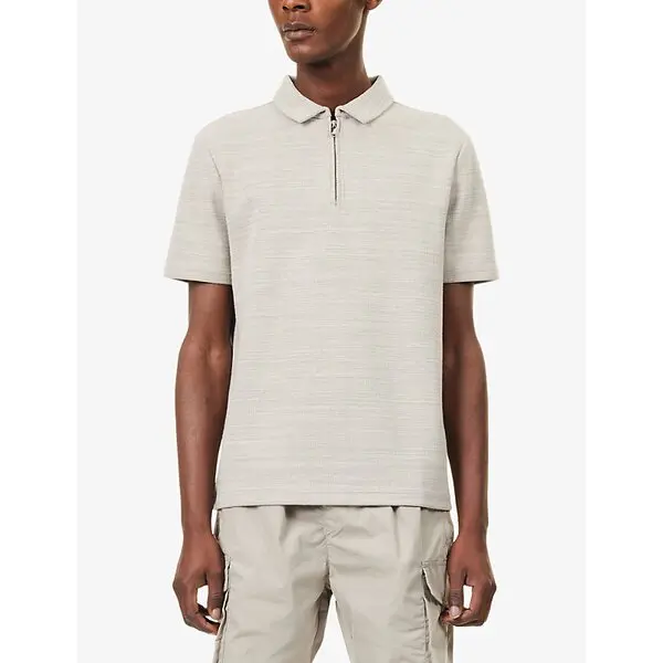 ARNE Cavour Textured Zip Woven Polo Shirt - Stone