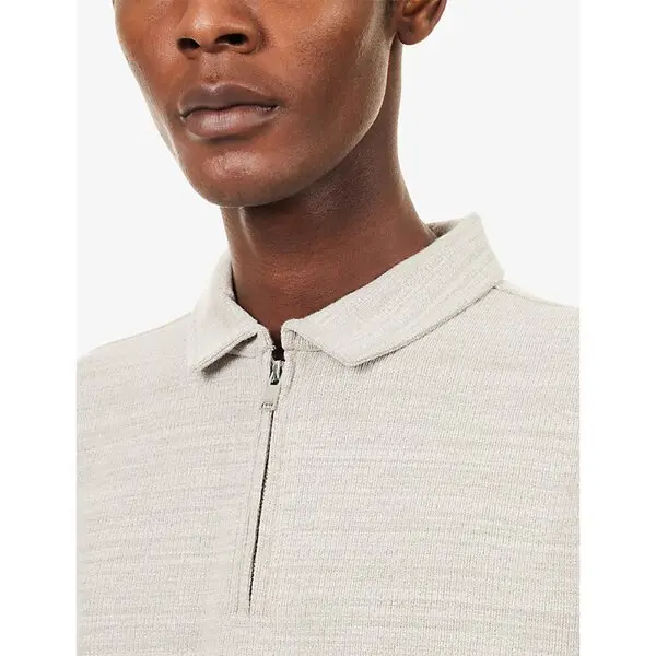 ARNE Cavour Textured Zip Woven Polo Shirt - Stone